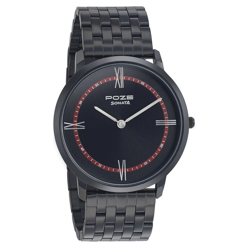 Buy Online Sonata Poze Quartz Analog Black dial Metal Strap Watch for ...