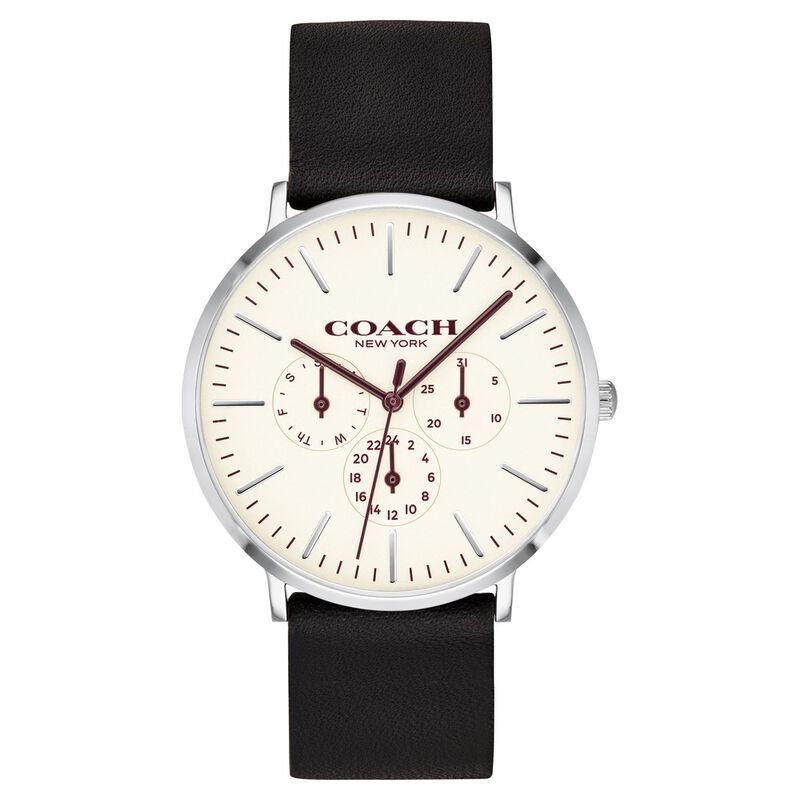 Buy Online Coach Quartz Multifunction Silver Dial Leather Strap Watch ...