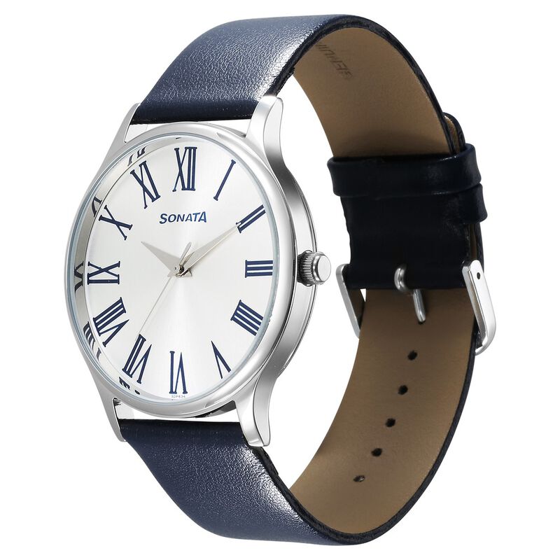 Buy Online Sonata Aspire Quartz Analog Silver Dial Leather Strap Watch ...