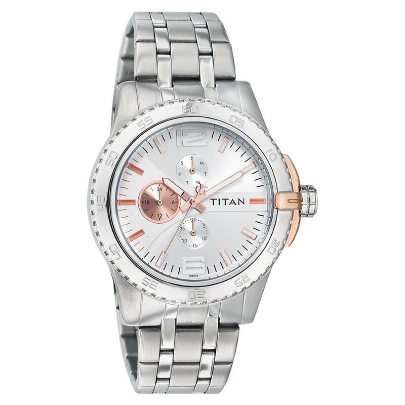 Buy Online Titan Quartz Multifunction Silver Dial Watch for Men ...