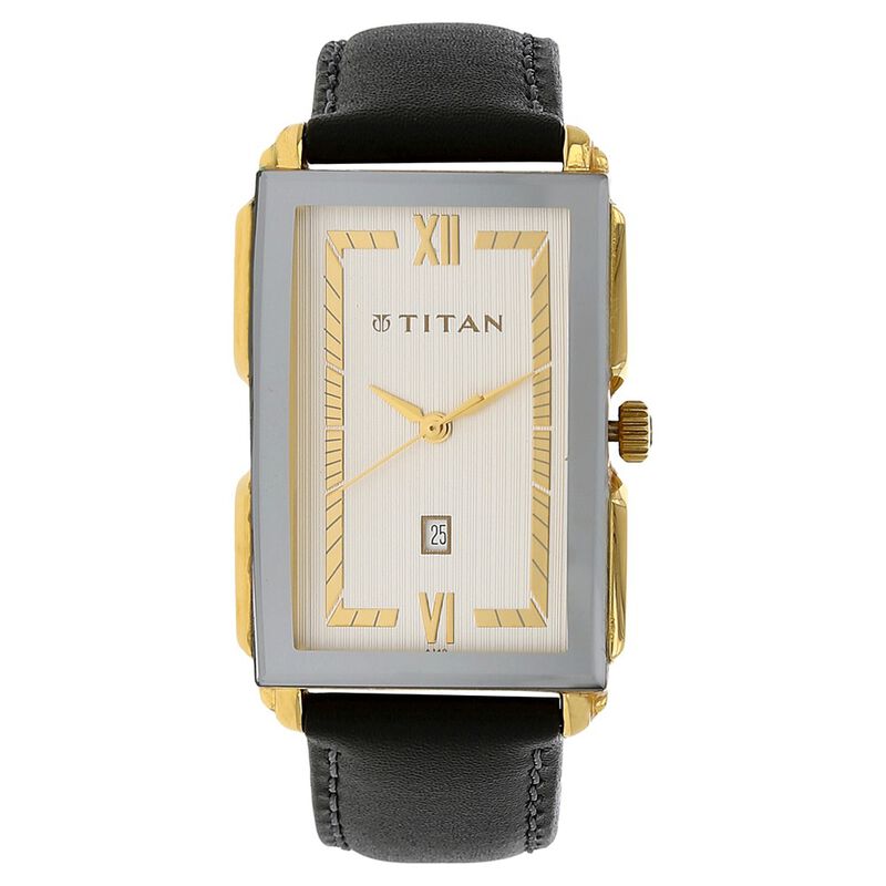 Buy Online Titan Rectangle Silver Dial Analog with Date Leather Strap ...
