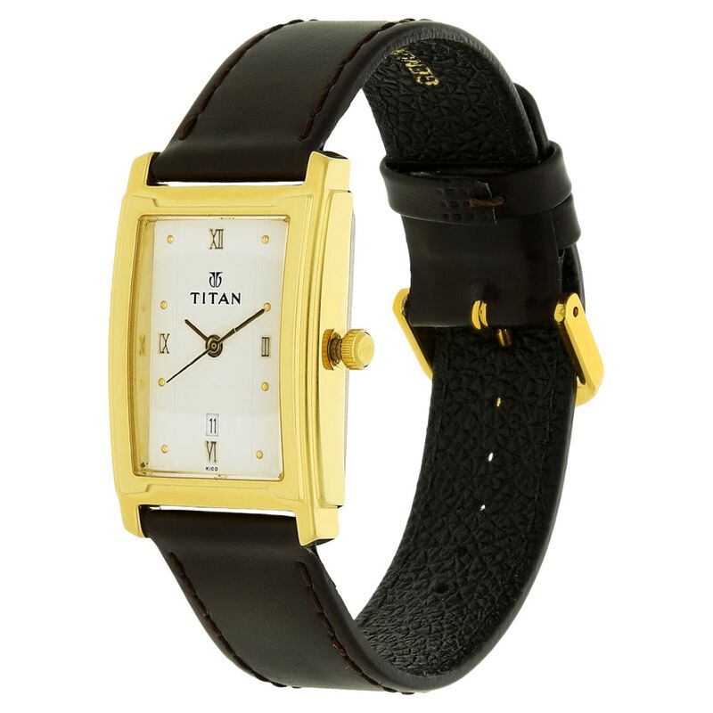 Buy Online Titan Rectangle White Dial Analog with Date Leather Strap ...