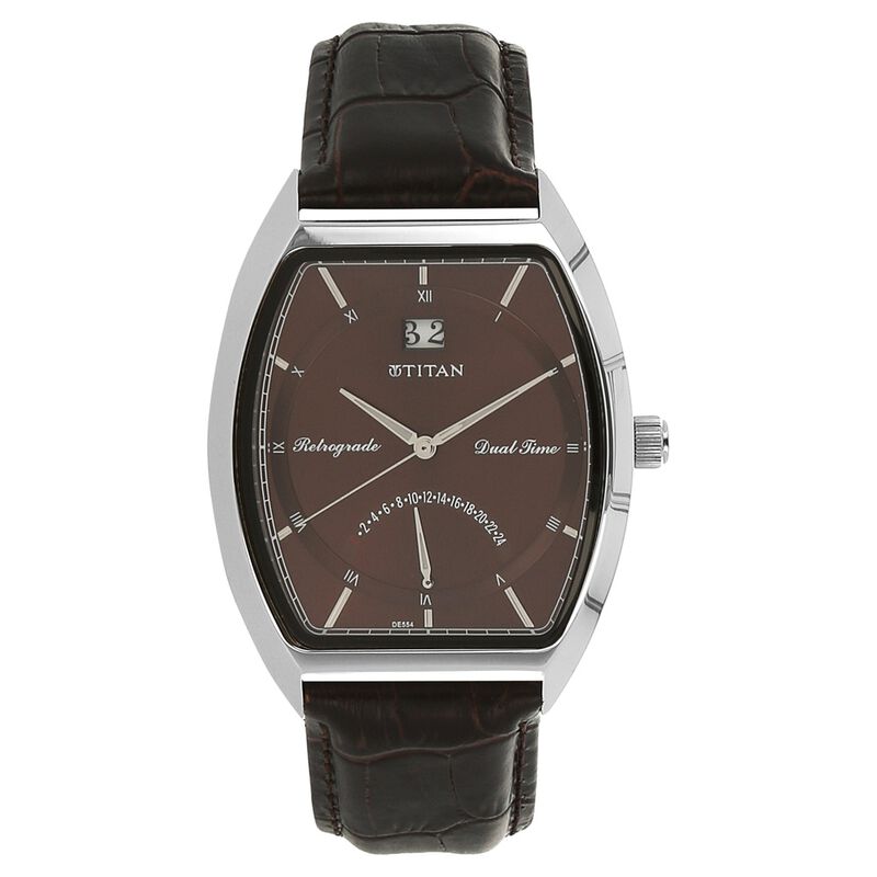 Buy Online Titan Dual Time Brown Dial Leather Strap watch for Men ...