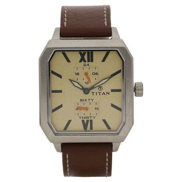 Buy Online Titan Quartz Multifunction Beige Dial Leather Strap Watch ...