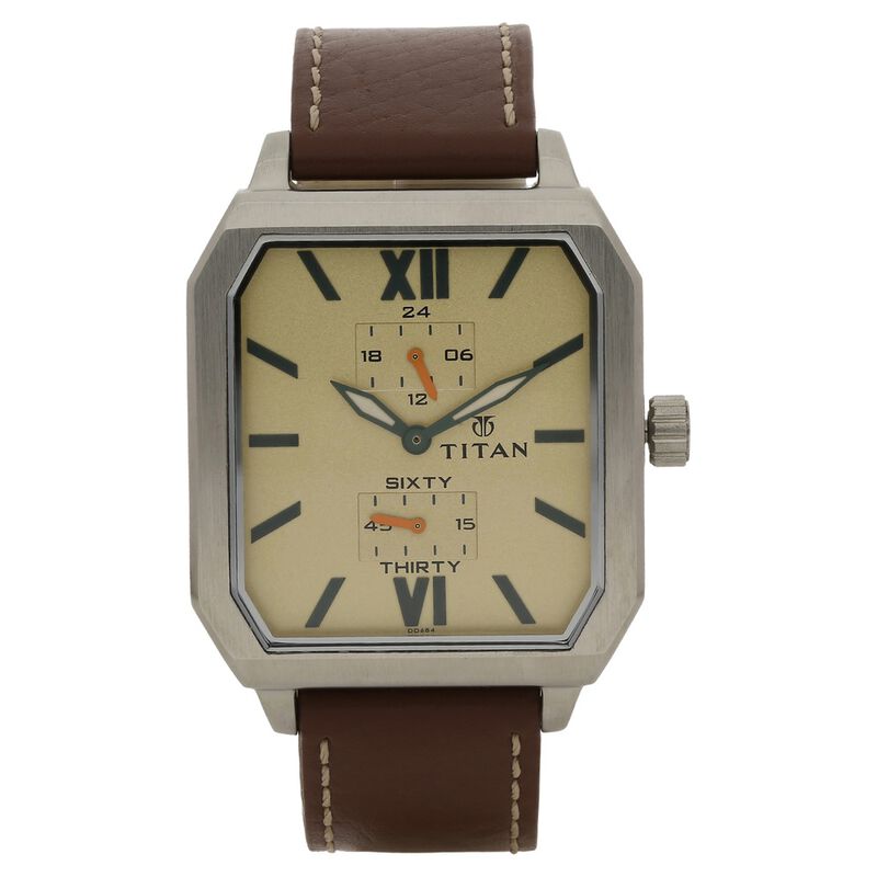 Buy Online Titan Quartz Multifunction Beige Dial Leather Strap Watch ...