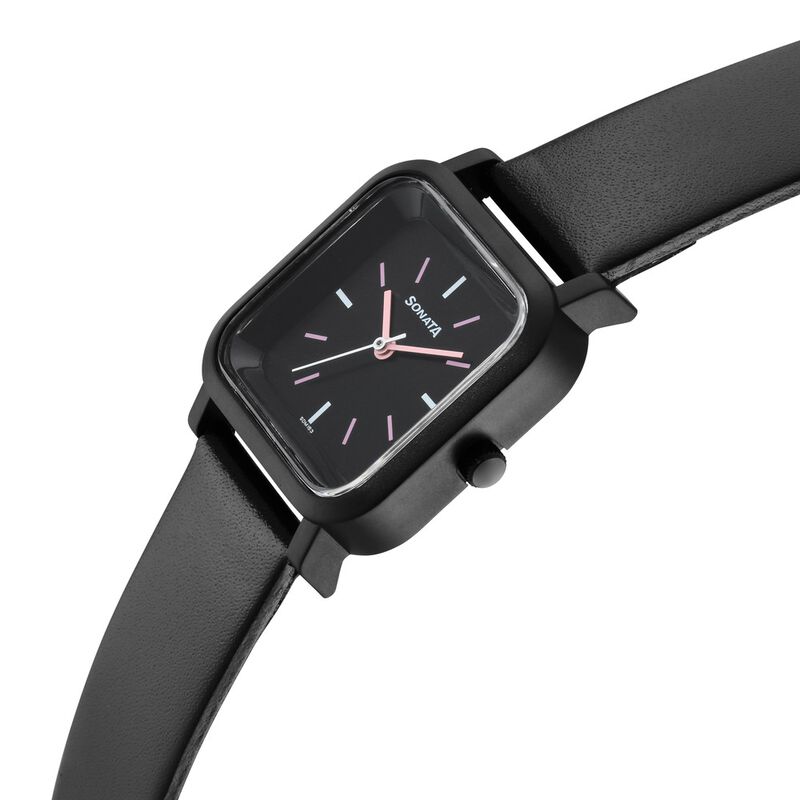 Buy Online Sonata Pop Black Dial Women Watch With Leather Strap ...