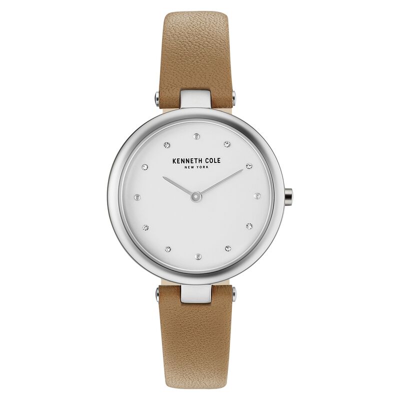 Buy Online Kenneth Cole Quartz Analog Silver Dial Leather Strap Watch ...