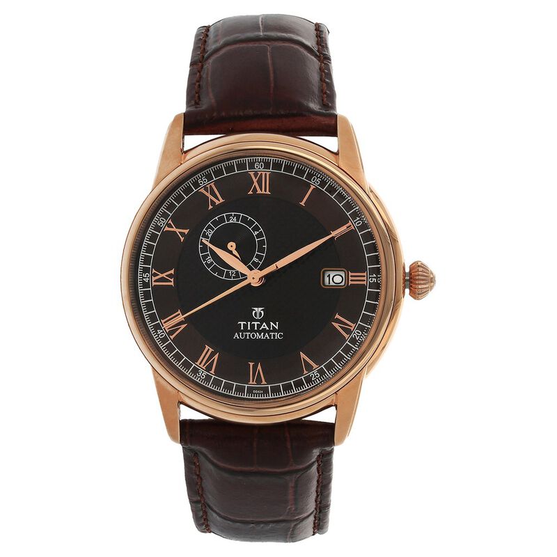 Buy Online Titan Automatic Black Dial Leather Strap Watch for Men ...