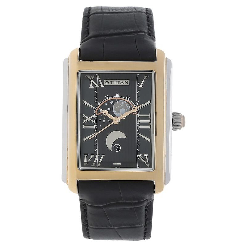 Buy Online Titan Moonphase Black Dial Stainless Steel Strap watch for ...