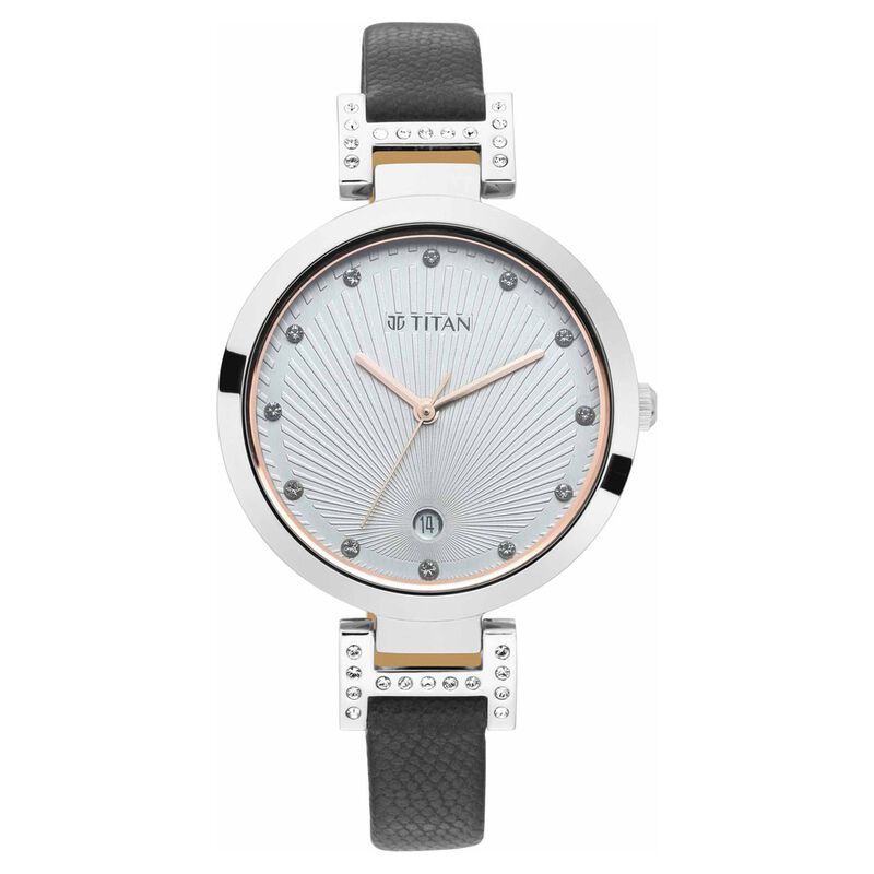 Buy Online Titan SparkleGrey Dial Analog with Date Leather Strap watch ...