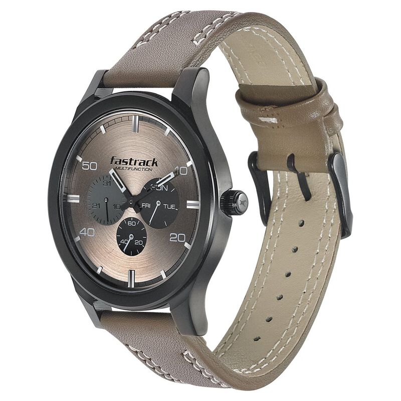 Buy Online Fastrack Dial It Up Quartz Multifunction Beige Dial Leather ...