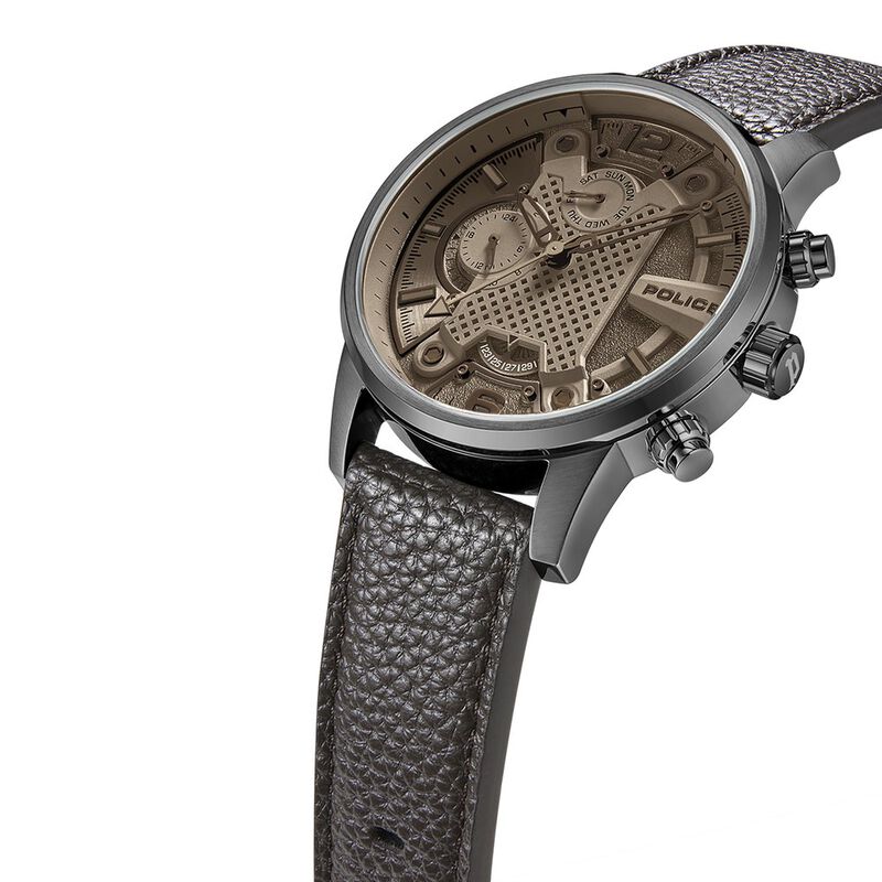 Buy Online Police Grey Dial Brown Strap Multifunction Watch for Men ...