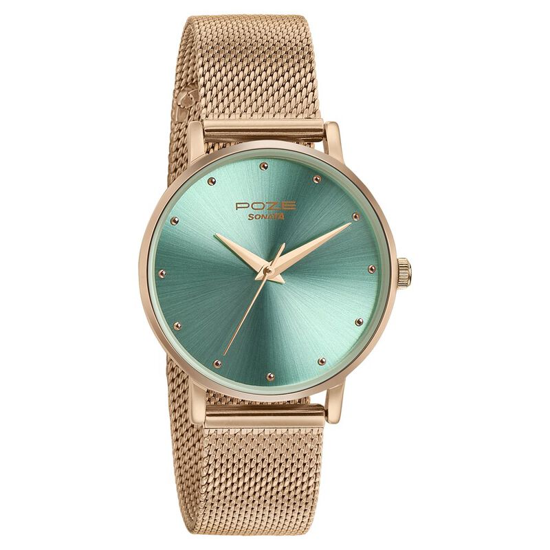 Buy Online Sonata Poze Quartz Analog Green Dial Metal Strap Watch for ...
