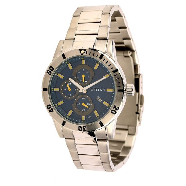 Buy Online Titan Quartz Analog Blue Dial Stainless Steel Strap Watch for Men - 1621sm03j | Titan