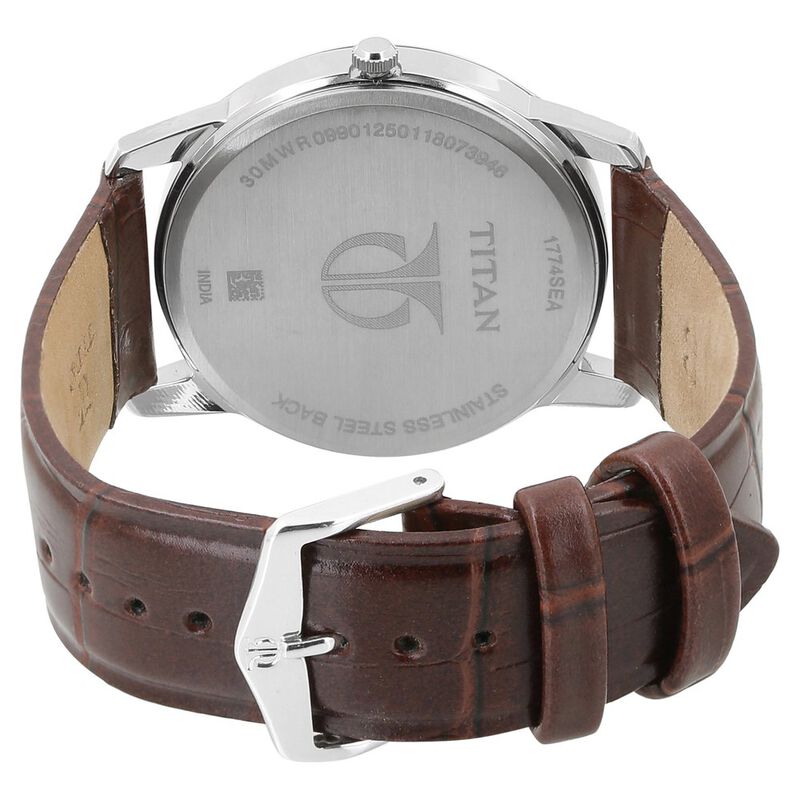 Buy Online Titan Quartz Analog with Day and Date Silver Dial Leather ...
