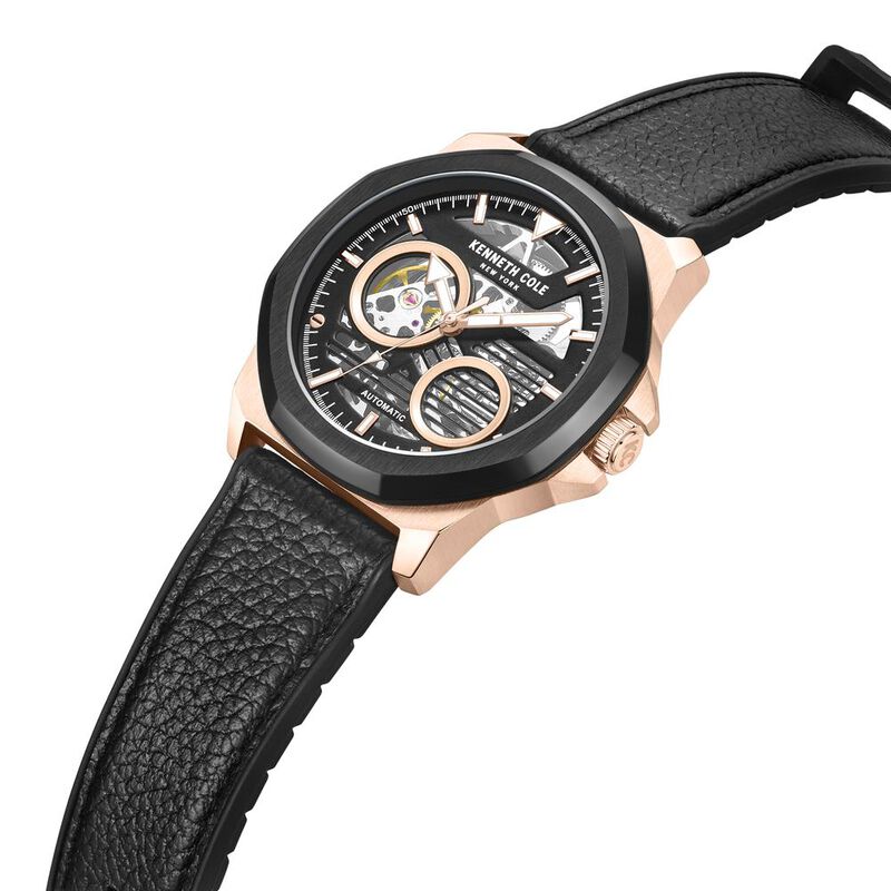 Buy Online Kenneth Cole Automatic Black dial Leather Strap Watch for ...