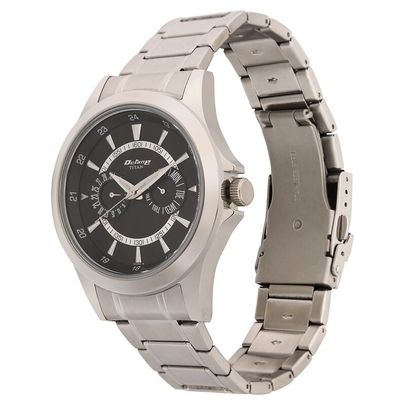 Buy Online Titan Quartz Multifunction Black Dial Stainless Steel Strap ...