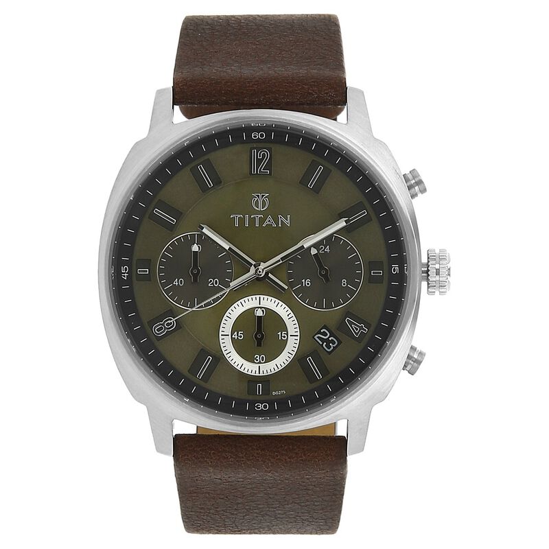 Buy Online Titan Purple Green Dial Chronograph Leather Strap Watch for ...