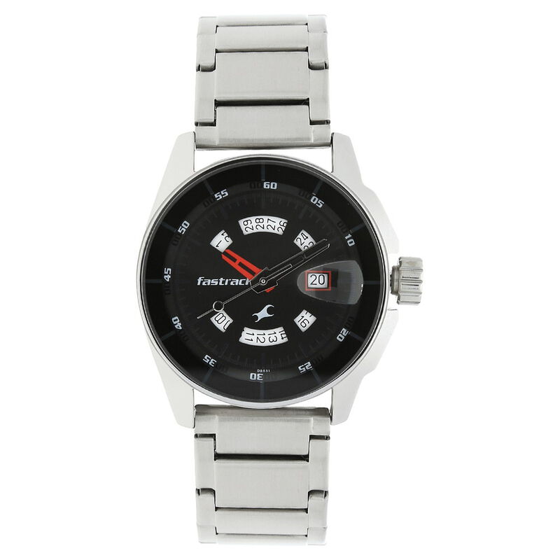 Buy Online Fastrack Quartz Analog with Date Black Dial Stainless Steel ...