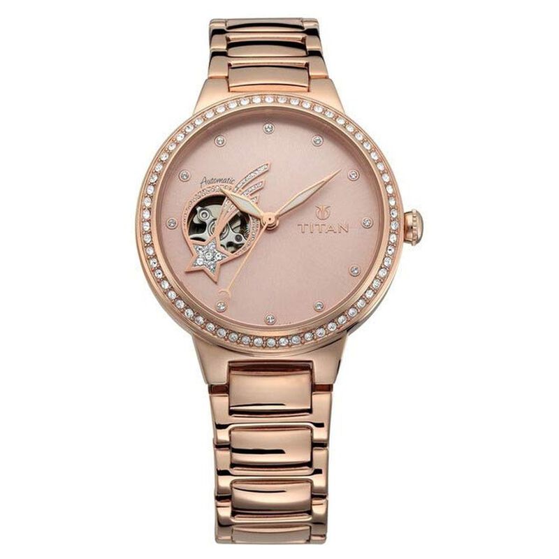 Buy Online Titan Stellar Pink Automatic Stainless Steel Strap watch for ...