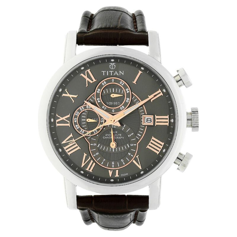 Buy Online Titan Classic Grey Dial Chronograph Leather Strap watch for ...