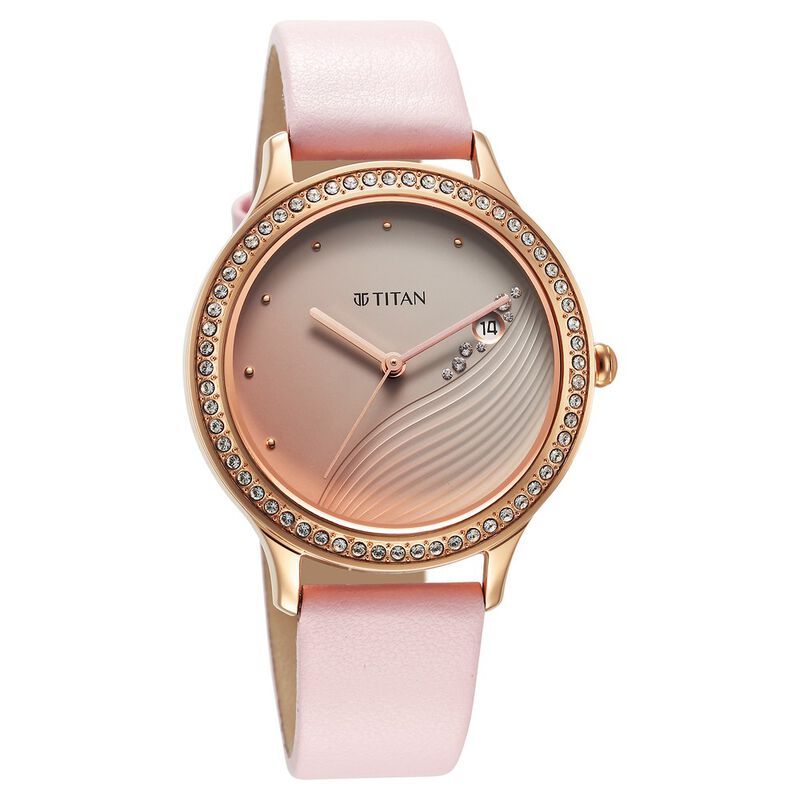 Buy Online Titan Purple Glam It Up Pink Dial Analog with Date Strap ...