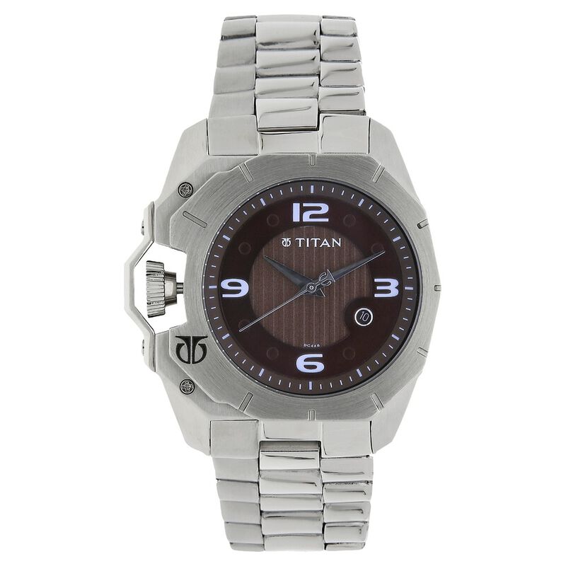 Buy Online Titan Round Brown Dial Analog with Date Stainless Steel ...