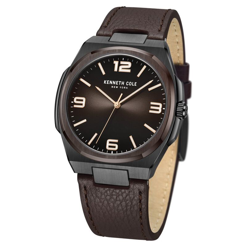 Buy Online Kenneth Cole Quartz Analog Brown Dial Brown Leather Strap