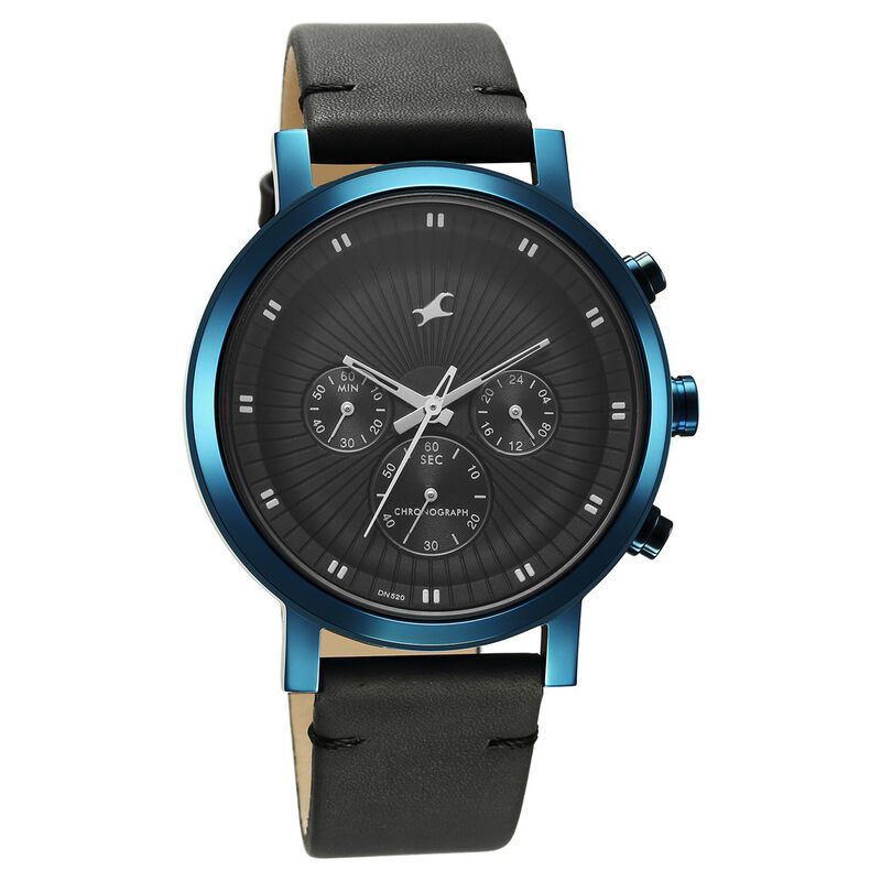 Buy Online Fastrack Kronos Multifunction Black Dial Leather Strap Watch ...