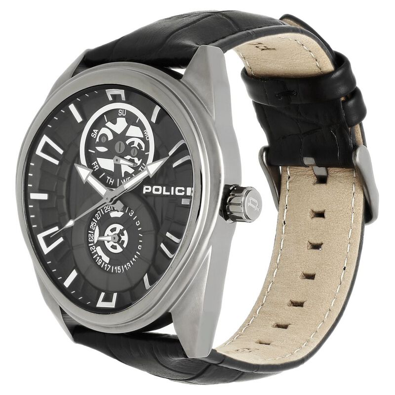 Buy Online Police Quartz Multifunction Black Dial Leather Strap Watch ...