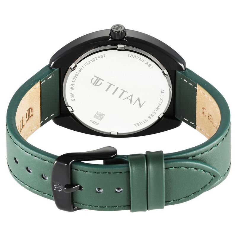 Buy Online Titan Quartz Analog Green Dial Leather Strap Watch for Men ...