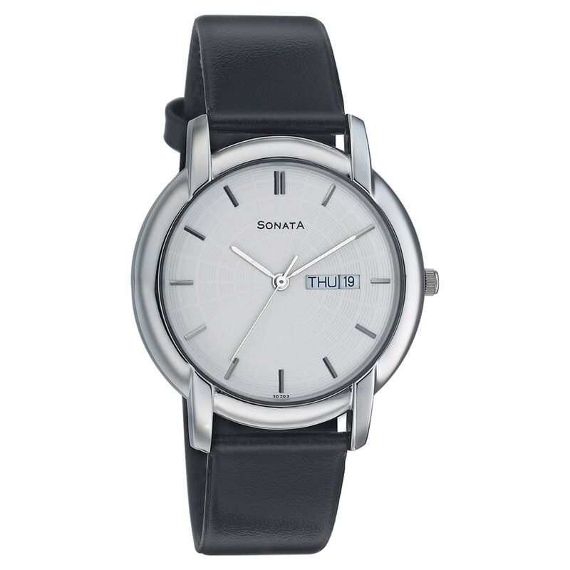 Buy Online Sonata Quartz Analog with Day and Date Silver Dial Strap ...