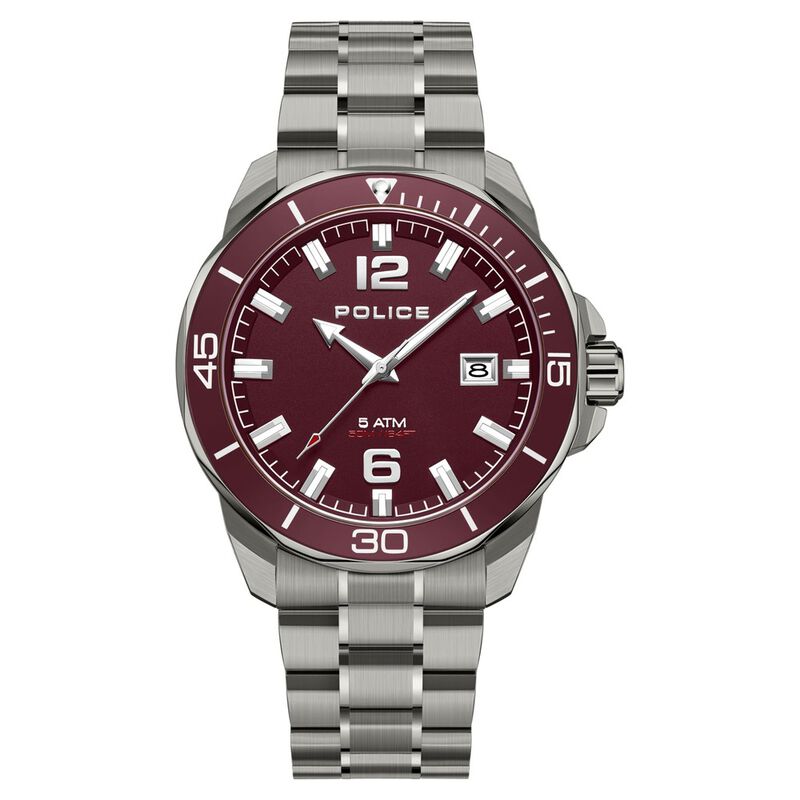 Buy Online Police Quartz Analog with Date Maroon Dial Stainless Steel ...