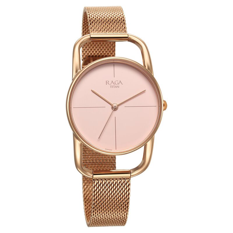 Buy Online Titan Raga Chic Quartz Analog Pink Dial Metal Strap Watch ...