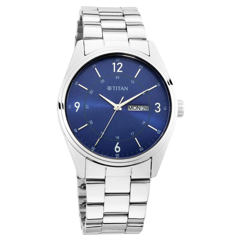 Buy Online Titan Blue Dial Analog with Day and DateStainless Steel ...