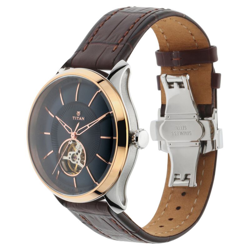 Buy Online Titan Automatic Blue Dial Leather Strap Watch for Men ...