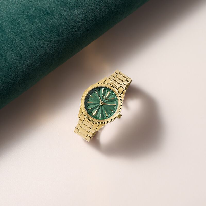 Buy Online Poze By Sonata Quartz Analog Green Dial Gold Metal Strap ...