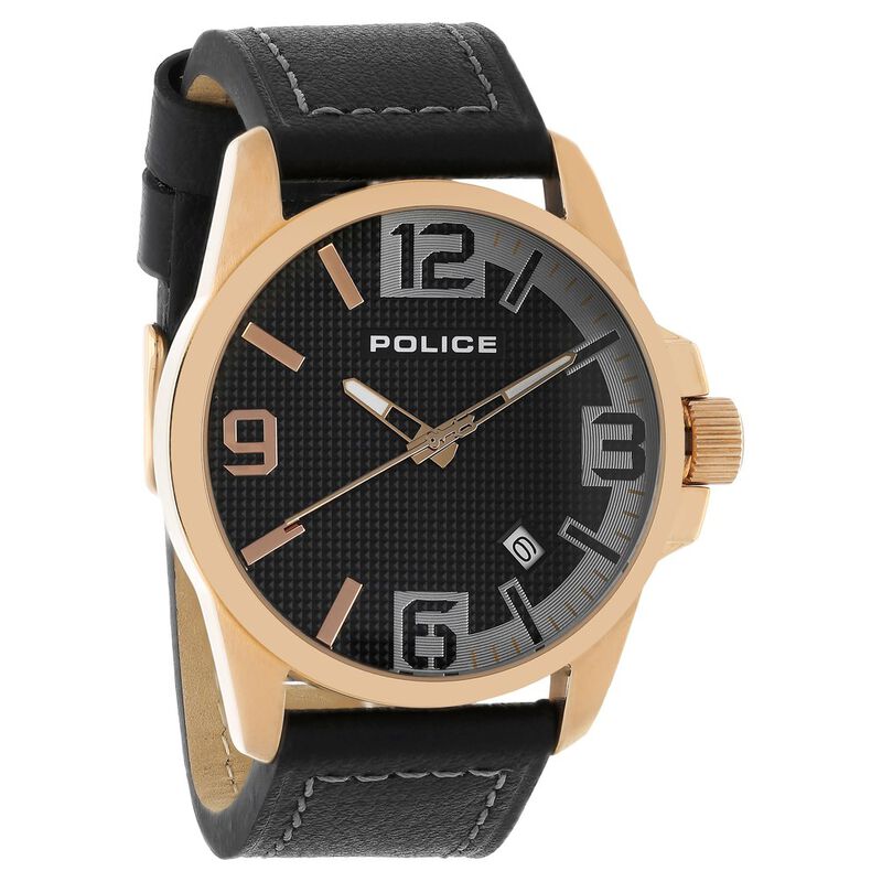 Buy Online Police Quartz Analog with Date Black Dial Leather Strap ...