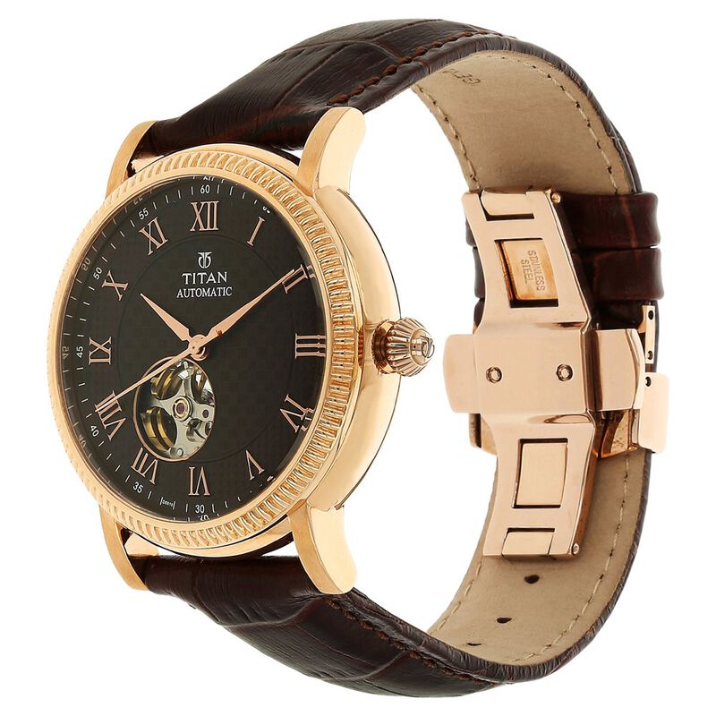 Buy Online Titan Automatic Brown Dial Leather Strap Watch for Men ...