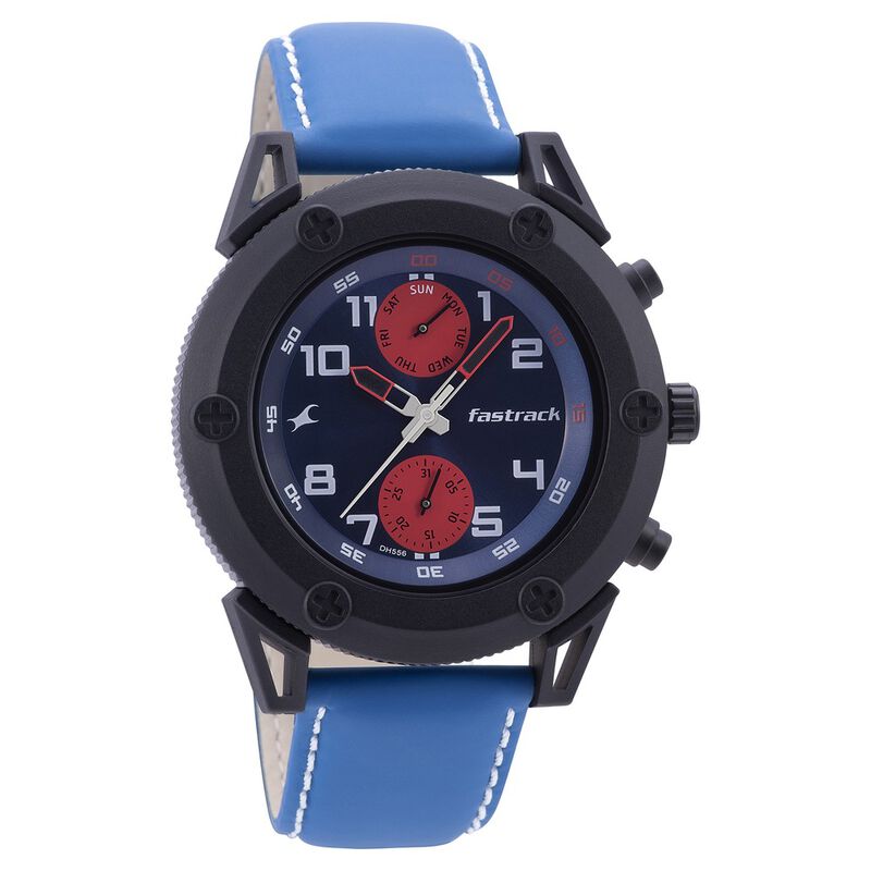 Buy Online Fastrack Modular Quartz Analog Blue Dial Leather Strap Watch ...