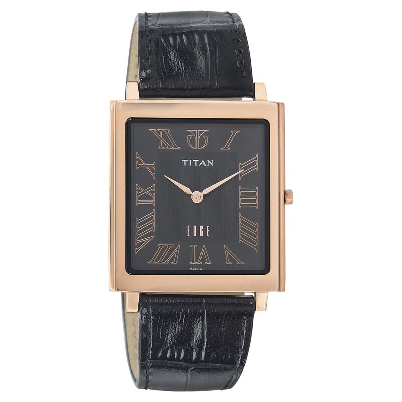 Buy Online Titan Edge Quartz Analog Black Dial Black Leather Strap ...