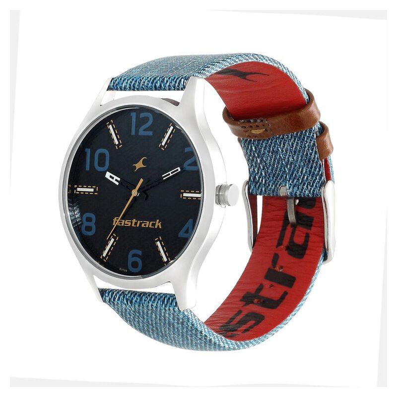 Buy Online Fastrack Denim Quartz Analog Black Dial Leather Strap Watch ...