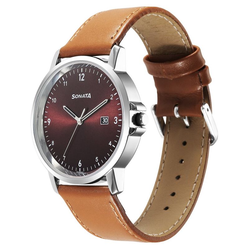 Buy Online Sonata Quartz Analog with Date Brown Dial Watch for Men ...