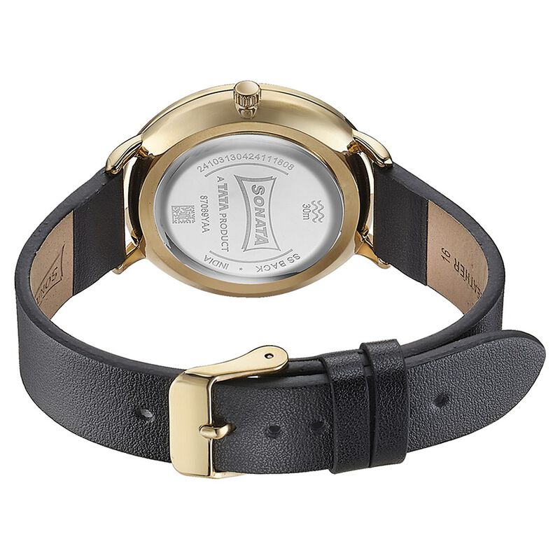 Buy Online Sonata Quartz Analog Black Dial Black Leather Strap Watch ...