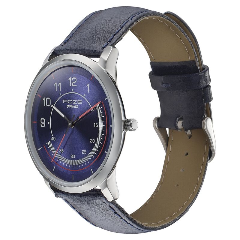 Buy Online Sonata Poze Quartz Analog Blue Dial Leather Strap Watch for ...