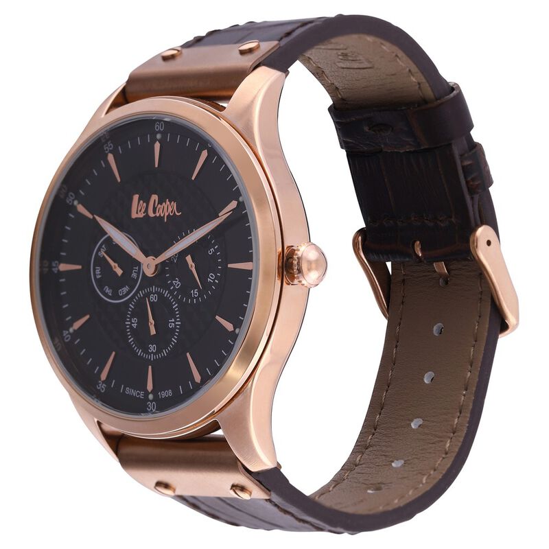 Buy Online Lee Cooper Quartz Chronograph Black Dial Leather Strap Watch ...