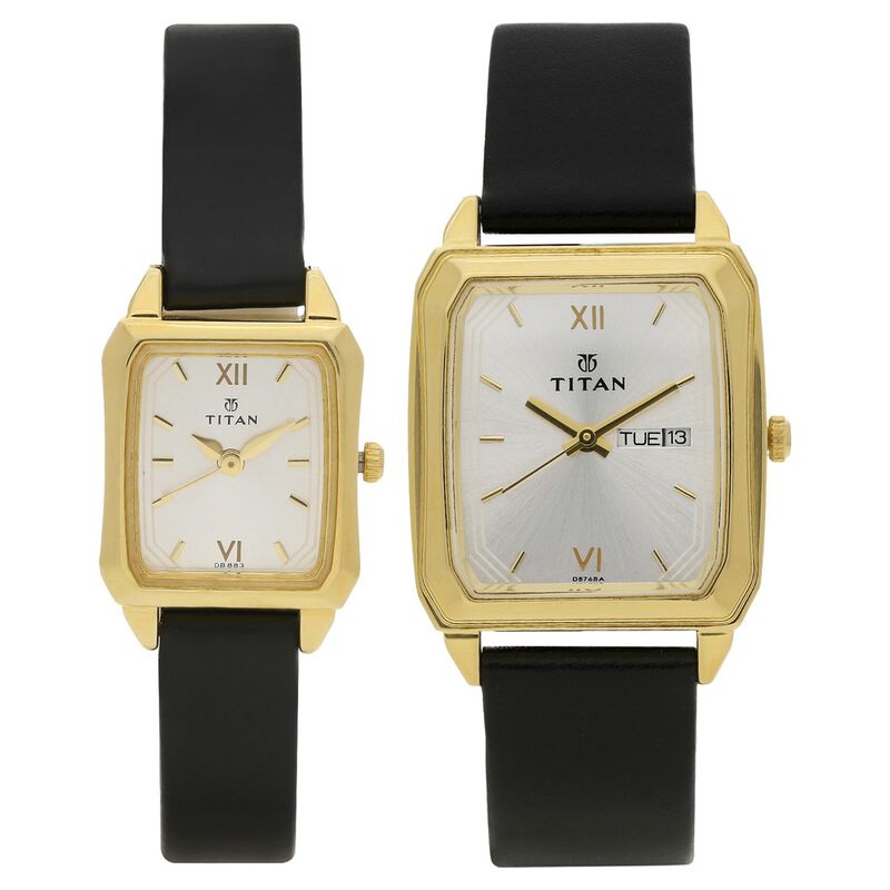 Buy Online Titan White Dial Chronograph Leather Strap watch for Couple ...