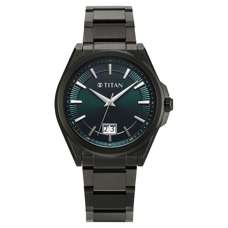 Buy Online Titan Classique Big Date Analog with Green Dial Dark Gun ...