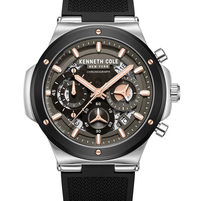 Buy Online Kenneth Cole Quartz Chronograph Black Dial Black Silicone ...