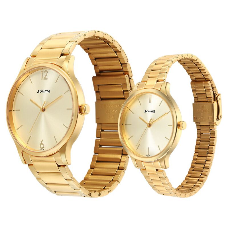 Buy Online Sonata Pair Quartz Analog Champagne Dial Stainless Steel ...